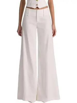Alice + Olivia Olivia Wide Leg Linen Blend Trousers - White