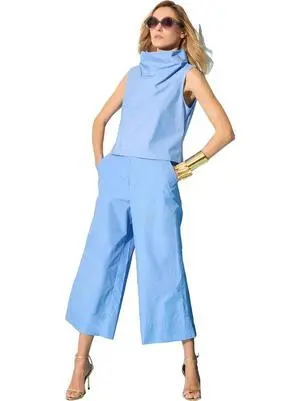 Natori Techno Poplin Cropped Pants - Blue