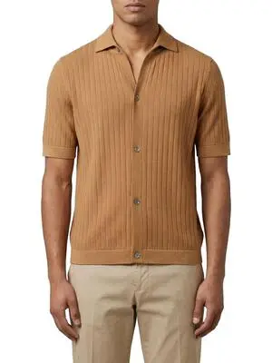 LARDINI Cotton Polo Cardigan - Brown
