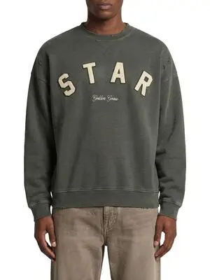 GOLDEN GOOSE Crewneck Sweatshirt With Star Appliqu - Charcoal