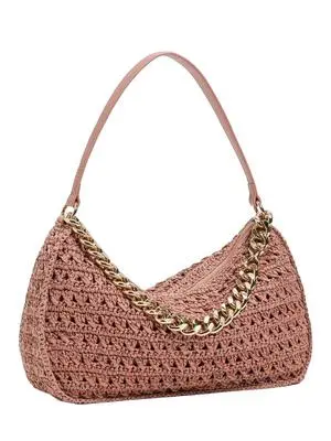 TWINSET Liliana Crochet Raffia Shoulder Bag With Mesh Appliqués Brown
