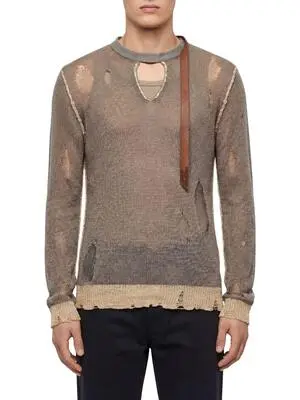 DIESEL® Distressed Knit Sweater - Grey
