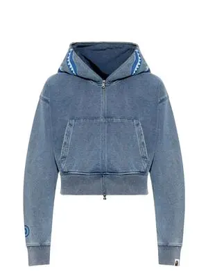 A BATHING APE Graphic Cropped Zip Hoodie - Navy Blue