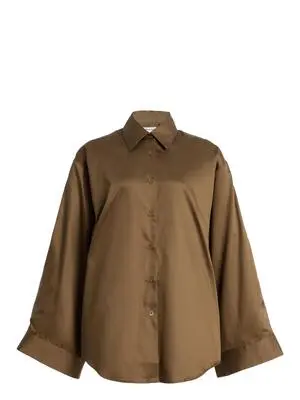 THE FRANKIE SHOP Tila Cotton Wide-sleeve Shirt - Brown