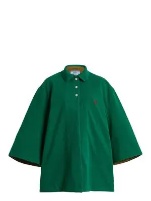 Prada Cotton Pique Oversized Polo Jacket - Green