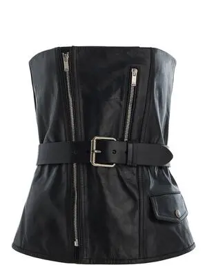 Saint Laurent Strapless Leather Bustier Top - Black