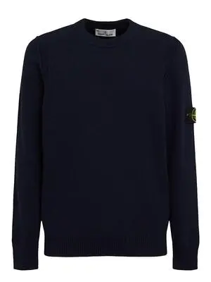 Stone Island Loose Fit Ribbed Cotton Crewneck Sweater - Blue