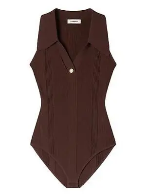 Sandro Ribbed Polo-collar Knitted Bodysuit - Brown