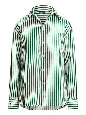 Polo Ralph Lauren Striped Relaxed-fit Linen And Cotton Shirt - 2019c White-green