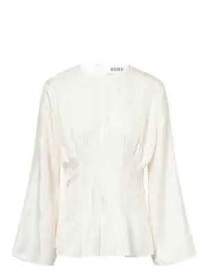 ROHE FRAMES Pleated Long-sleeve Silk Top - Cream