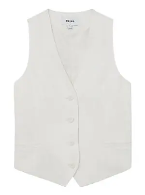 REISS V-neck Sleeveless Waistcoat - White