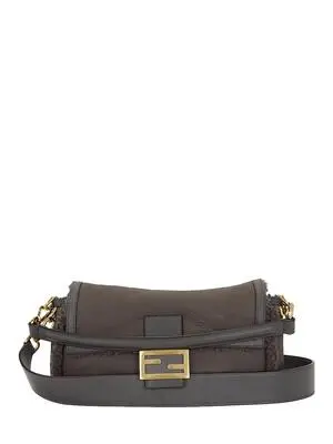 Fendi Shearling Baguette Shoulder Bag Grey