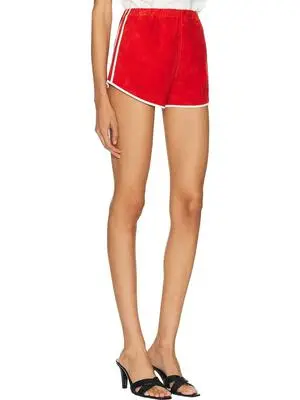 Sprwmn Dolphin Athletic Stripe Leather Short - Red & White