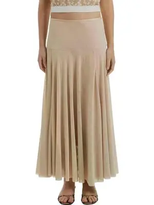 CRUSH COLLECTION Long Tulle Pleated Skirt - Neutrals