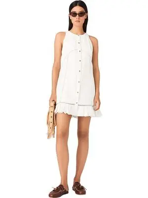 Maje Sleeveless Embroidered Linen-blend A-line Mini Dress - White