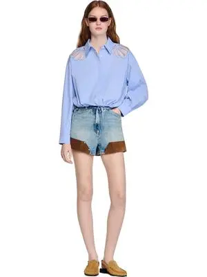 SANDRO Embroidered Cotton Shirt