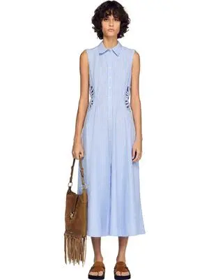 Sandro Striped Cotton Midi Dress - Sky Blue