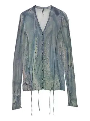 Masnada Acid-wash Ribbed Cardigan - Blue