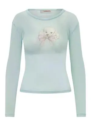 Fiorucci Poodle-printed Tulle Long-sleeved T-shirt - Blue