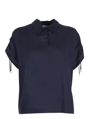 Peserico Monili-chain Trim Drawstring-cuff Blouse - Blue