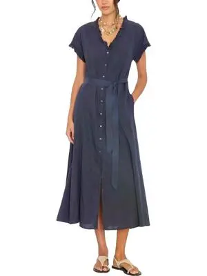 Xirena Dixie Ruffled-trim Belted Midi Dress - Blue