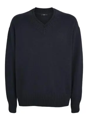 7 For All Mankind Wool-blend Double V-neck Sweater - Navy