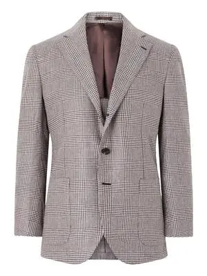 J. MUESER Wavery Prince Of Wales Silk Blazer - Brown