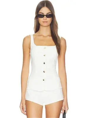 Good American Sleeveless Button Front Denim Top - Cotton White