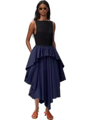 Loewe Asymmetrical Cotton Dress - Black/navy