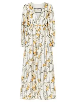 Agua Bendita Floral Striped Linen Maxi Dress - Multi