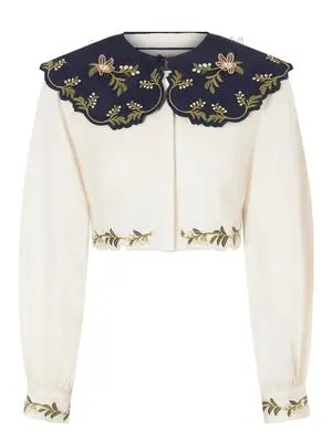 Agua Bendita Embroidered Linen Shirt With Removable Collar - Neutrals