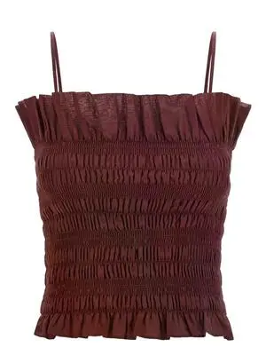 Andamane Suri Smocked Ruffled Sleeveless Top - Red