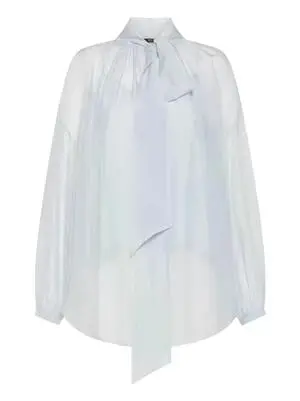 Seventy Pussy-bow Semi-sheer Blouse - Blue