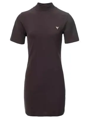 Guess Sonia High-neck Mini Dress With Logo Plaque - Brown