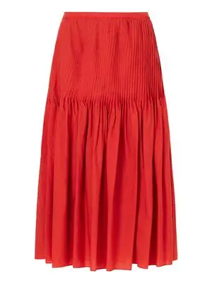 Auralee Pleated Cotton-poplin Midi Skirt - Red