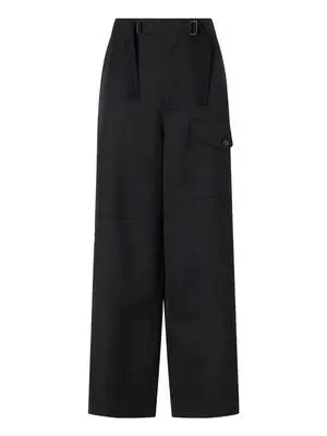 Auralee Herringbone Wool Wide-Leg Cargo Pants Black