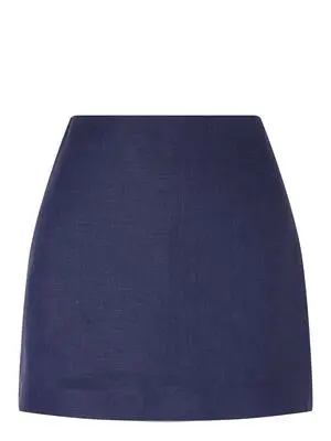 BLAZÉ MILANO Nightbreak Linen, Wool, And Silk-Blend Mini Skirt Navy