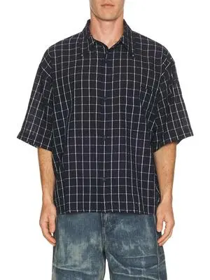WON HUNDRED Maza Check Short Sleeve Shirt In Navy - Navy Blue