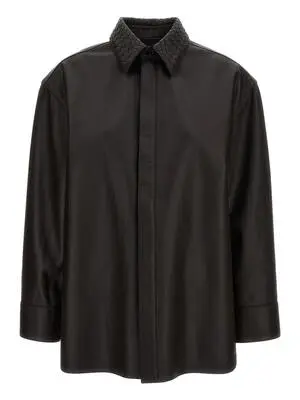 Bottega Veneta Semi-Glossy Leather Shirt Marrone