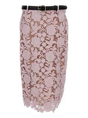 SELF-PORTRAIT Lace Midi Skirt - Rose
