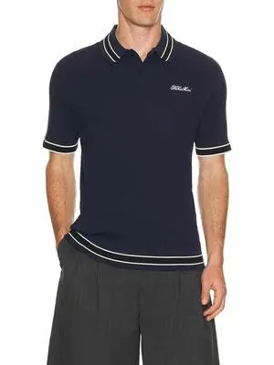 KHALHON Varsity Tipped Rib Polo In Blue - Navy
