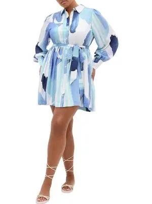 City Chic Ezra Tie Waist Mini Shirtdress - Tranquil