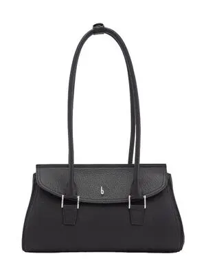 BEHNO Coco Baguette Pebble Leather Shoulder Bag - Black