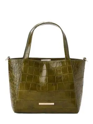 Brahmin Small Croc Embossed Leather Tote - Olive
