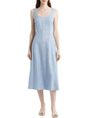 ANNE KLEIN Anne Klein Button Detail Linen Blend Tank Dress