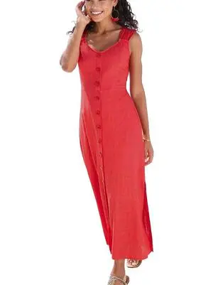 LASCANA Button Detail Maxi Dress - Red