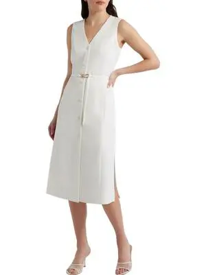 TAHARI ASL Sleeveless Belted Midi Shirt Dress - Ivory