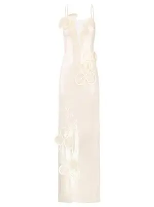 MALVA FLOREA Sequin Bustier Gown With Petal Appliques - Beige