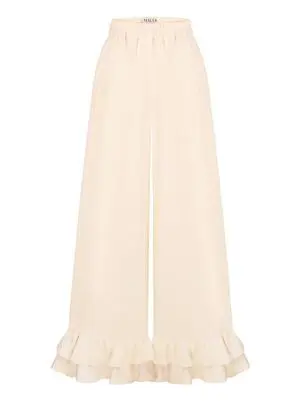 MALVA FLOREA Wide-leg Ruffle-hem Trousers - Light Apricot