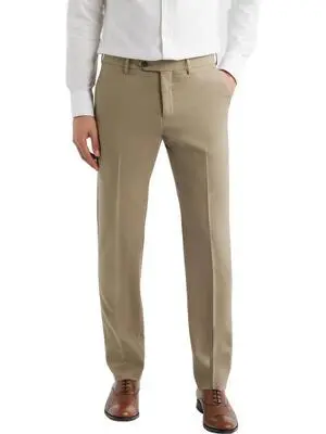 Berle Flat-front Tropical Weight Wool Dress Pants - Taupe